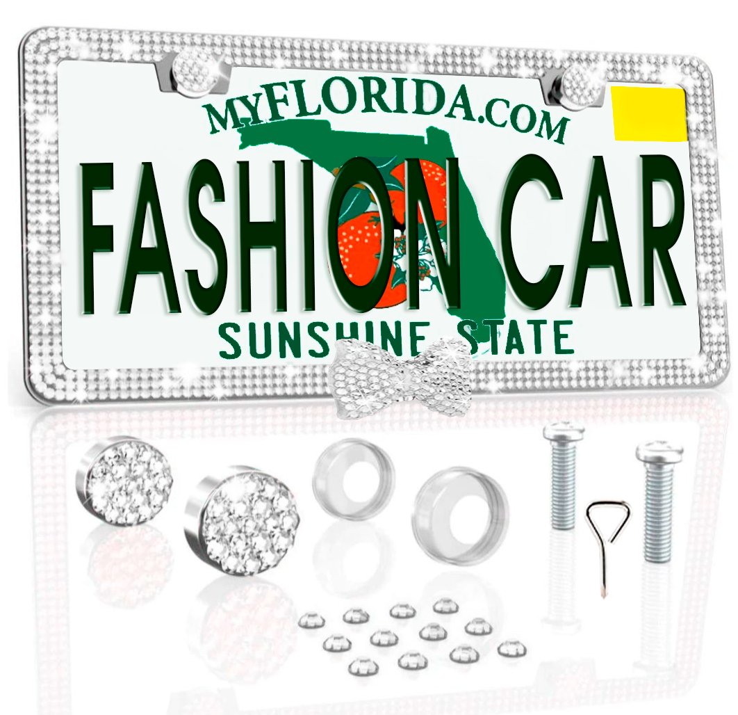 Silver LICENSE PLATE DIAMONDS WITH BOW silver – Fashion Car